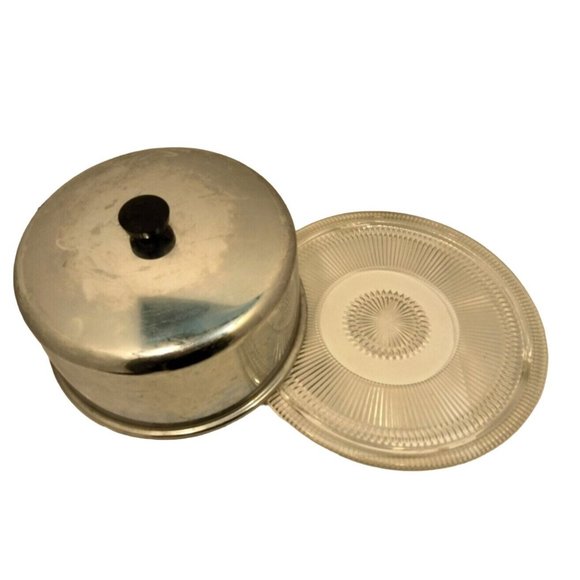 Dining | Chrome Covered Cake Plate Carrier Everedy Kake Saver Cut Glass ...